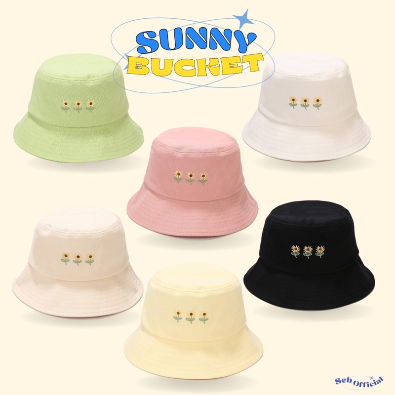 sunny Bucket หมวกบักเก็ต หมวกปีกรอบ ปักลายน่ารัก ทรงผ้าดีไม่บาง มีสาย ...