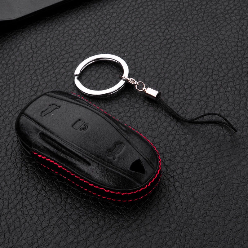รถควบคุมระยะไกล：Keychain Leather Remote control 3 buttons Fob Holder ...