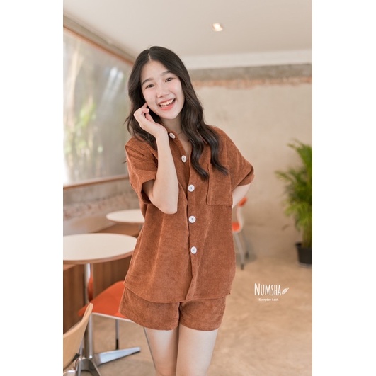 Numsha Brand เซ็ตเเขนสั้นลูกฟูกกระดุมใหญ่ NB22044 - numsha_brand - ThaiPick