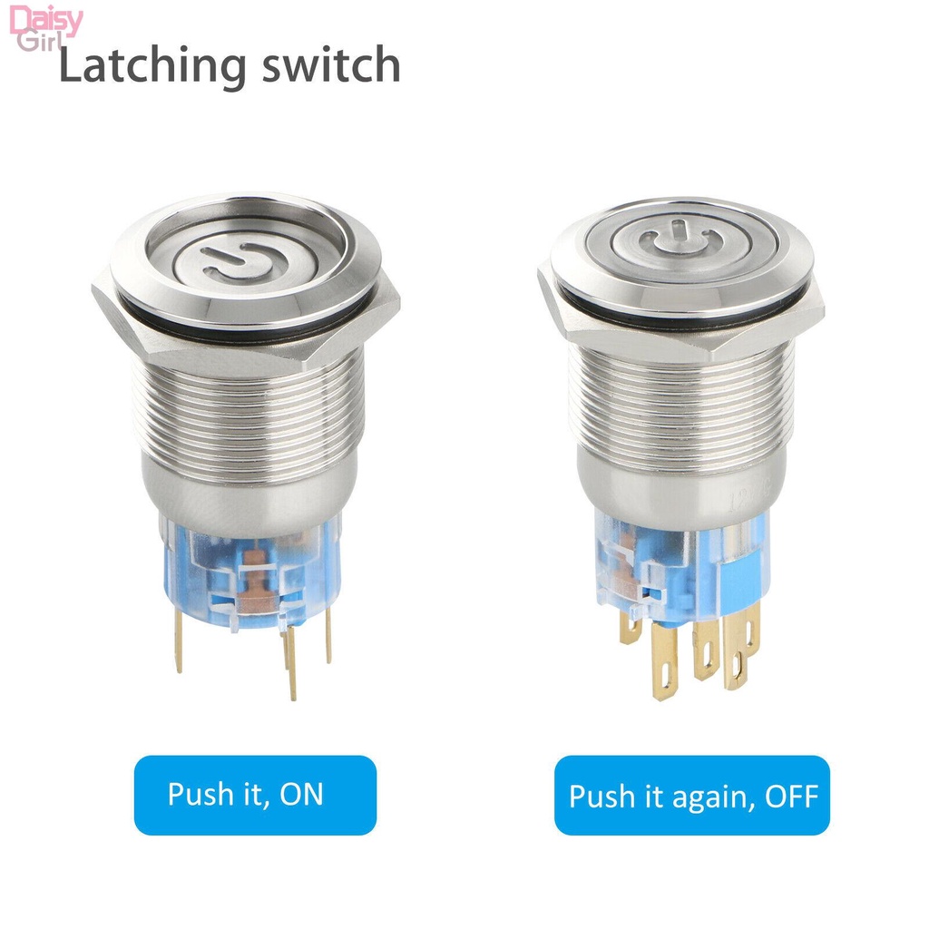 Push Button Switch 12V Trucks Blue Self-Lock Car Truck Waterproof Metal ...