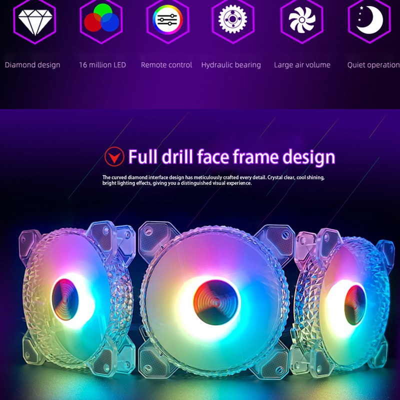COOLMOON Crystal Diamond RGB 4 Fan Sets, 12cm Silent Long-Life RGB ...