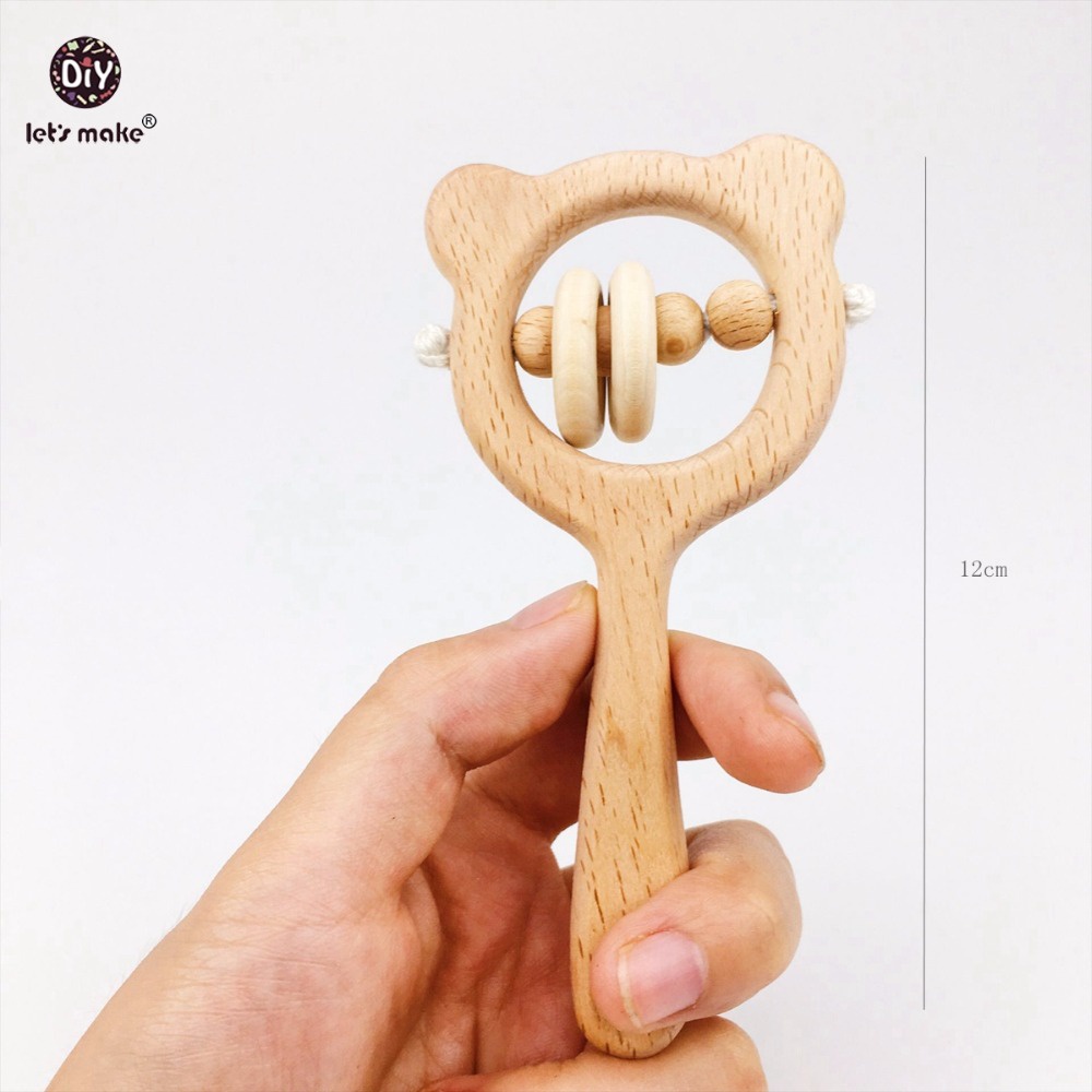 1set Wooden Rattle Beech Cloud Hand Teething Wooden Ring Baby Rattles ...