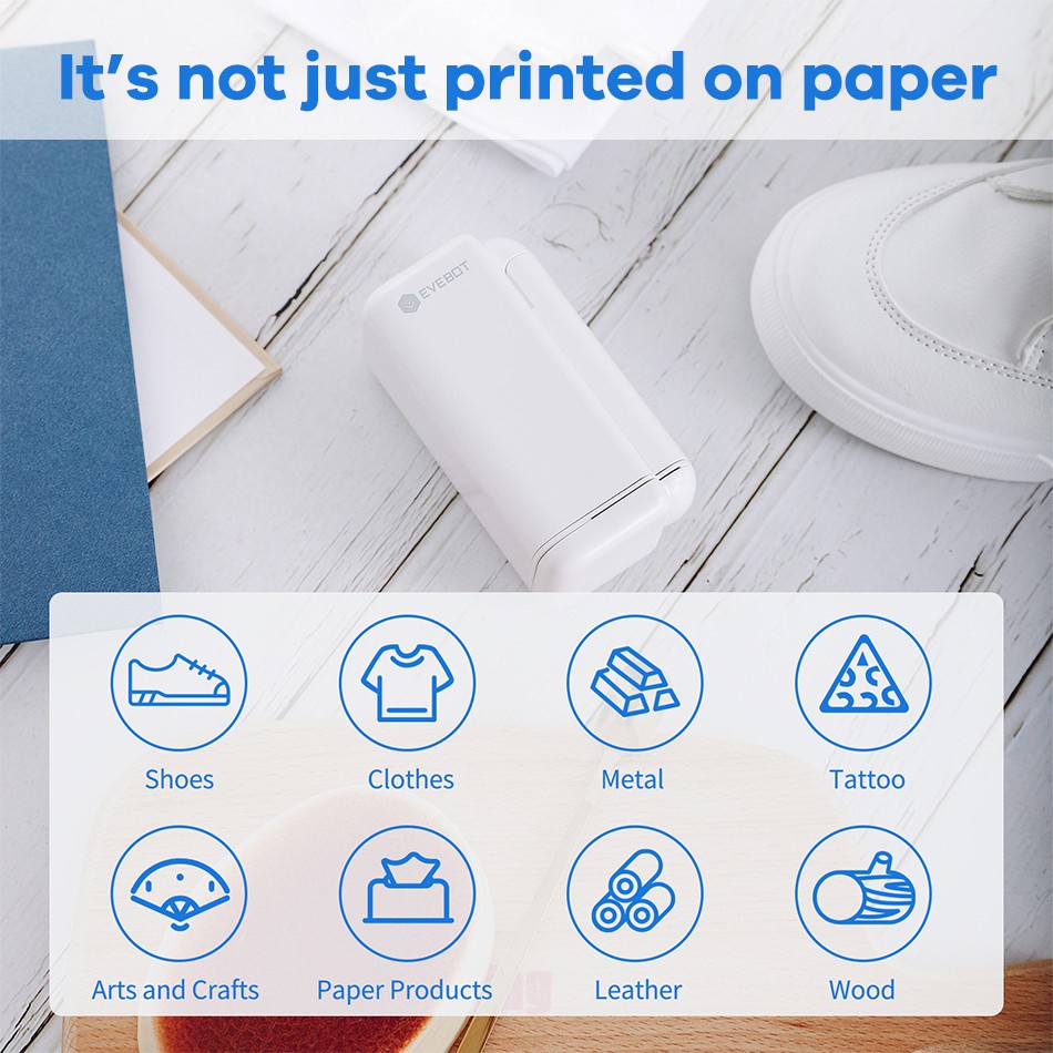 EVEBOT Printpods Printer Mobile Mini Portable Handheld Multi-Function Large Size Inkjet DIY ...