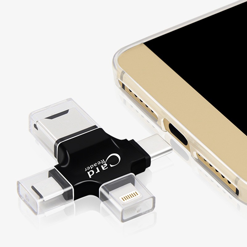 การ์ดรีดเดอร์4 In 1 Micro Usb / Lightning / Type C / Usb Iphone & Android การ์ดรองรับ Micro Sd ...