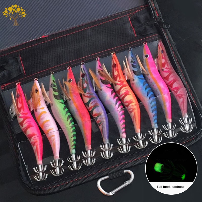 \"ready stock\" 10Pcs Fishing Lure Sinker Squid Jig Hook Wooden Shrimp Artificial Fishing Lures ...