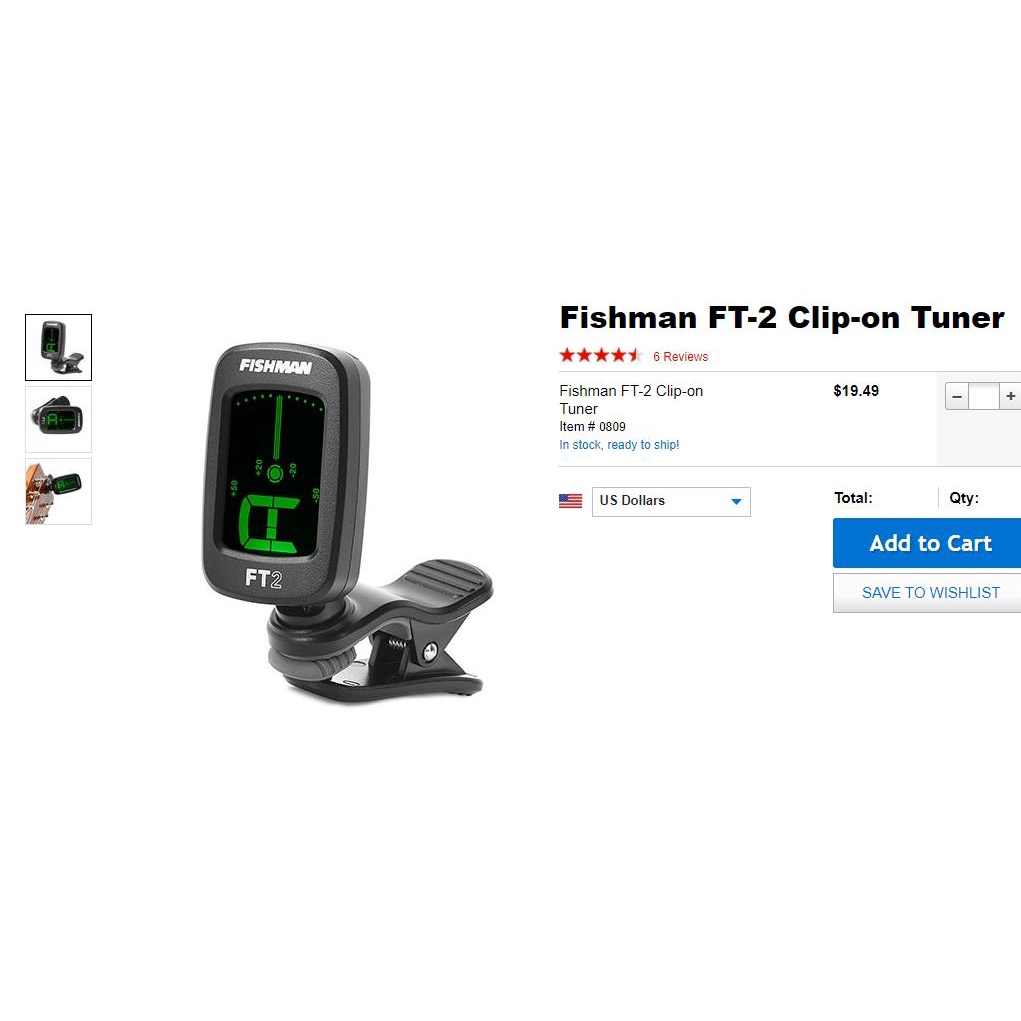 เครื่องตั้งสายกีตาร์ Fishman FT-2 Digital Chromatic Tuner ปิดเปิด ...