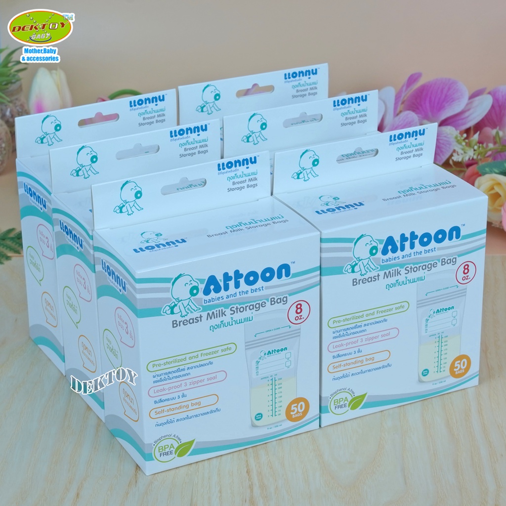 ATTOON แอทตูน ถุงเก็บน้ำนมแอทตูน8ออนซ์ 50ใบx6กล่อง(300ถุง) - dektoyplus - ThaiPick