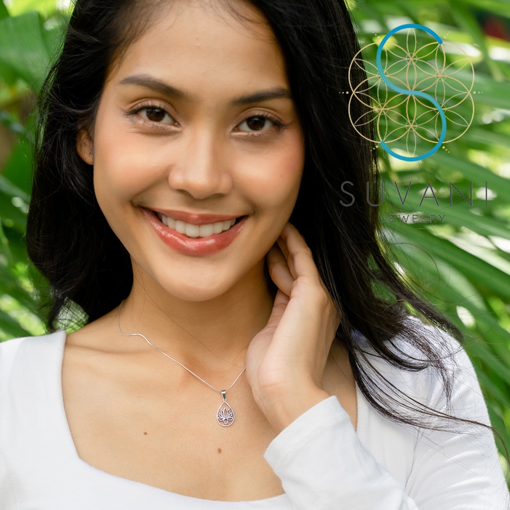 SUVANI เงินแท้ 92.5 จี้ดอกบัว ทรงหยดน้ำ แนววินเทจ จี้พร้อมสร้อยคอ เครื่องประดับเงินแท้ - suvani ...