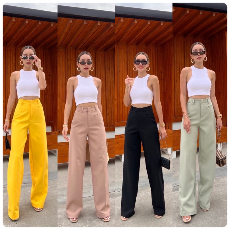 ใส่โค้ด WNALYJ ลดเพิ่ม 60.- - กางเกงขายาว Nicki high-waist ป้าย ...