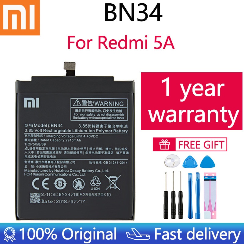 Xiao Mi Original Phone Battery BN34 for Xiaomi Redmi 5A 5.0quot ...