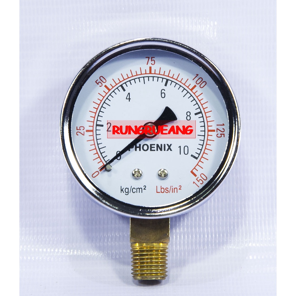 PHOENIX Industrial Grade เกจวัดแรงดัน pressure gauge หน้าปัด 2.5 นิ้ว 2 หุน BSPT (10 Kg ...