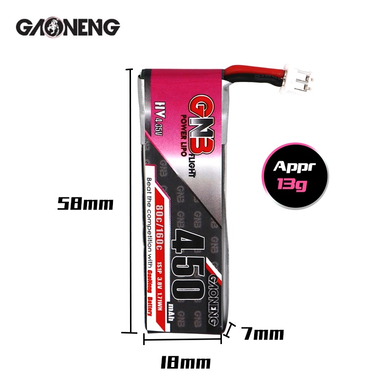 GAONENG GNB Lipo HV 3.8V 450mAh 80C Battery for Tiny6 Tiny7 Beta75S Emax Tinyhawk Snapper7 RC ...