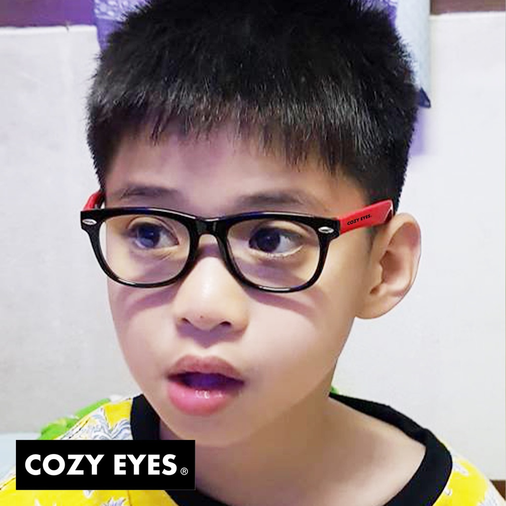 แว่นกรองแสงฟ้า COZY EYES กรอบดำ ขาแดง สำหรับเด็ก 6-15 ปี รุ่น Premium ...