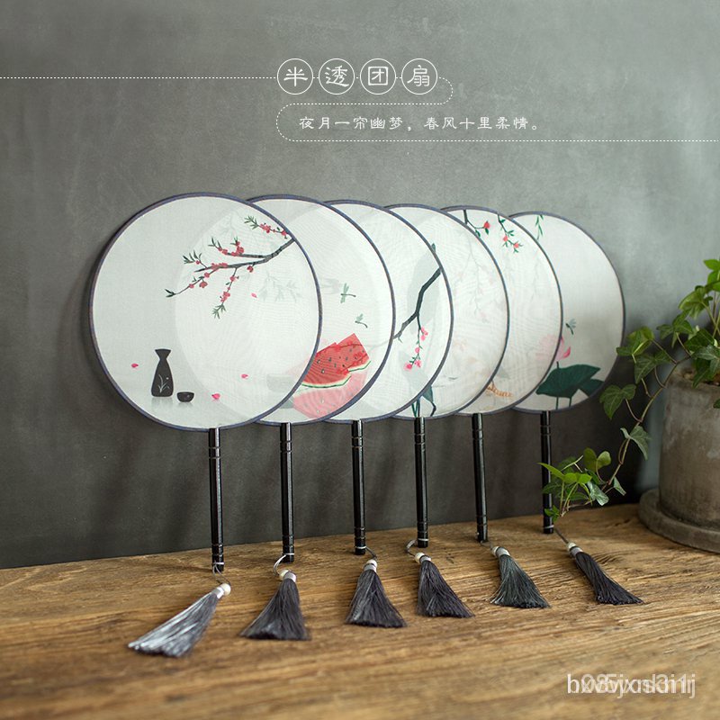 Ancient fan ♡Circular Fan Translucent Silk Ink Vintage So Palace Fan ...