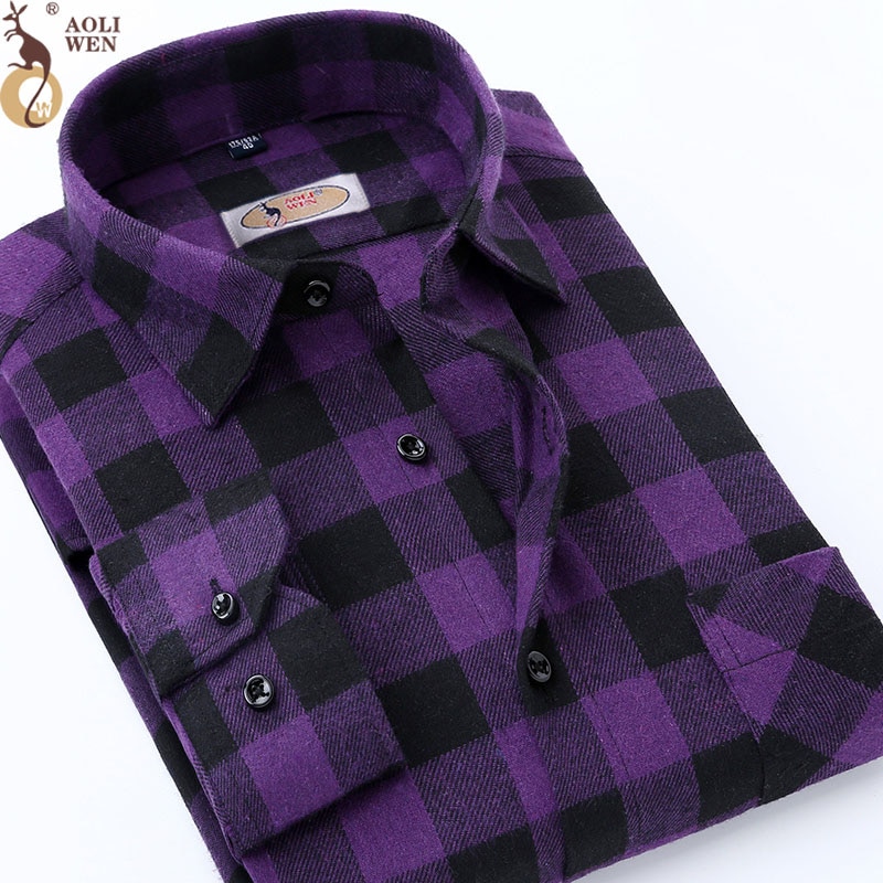 Purple mens printed plaid fashion shirt men casual spring and autumn ...