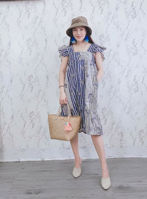 มินิเดรสสายเดี่ยวสายใหญ่ อกเรียบ สม็อคยางยืดด้านหลังช่วงอก ชายระบาย งาน ...