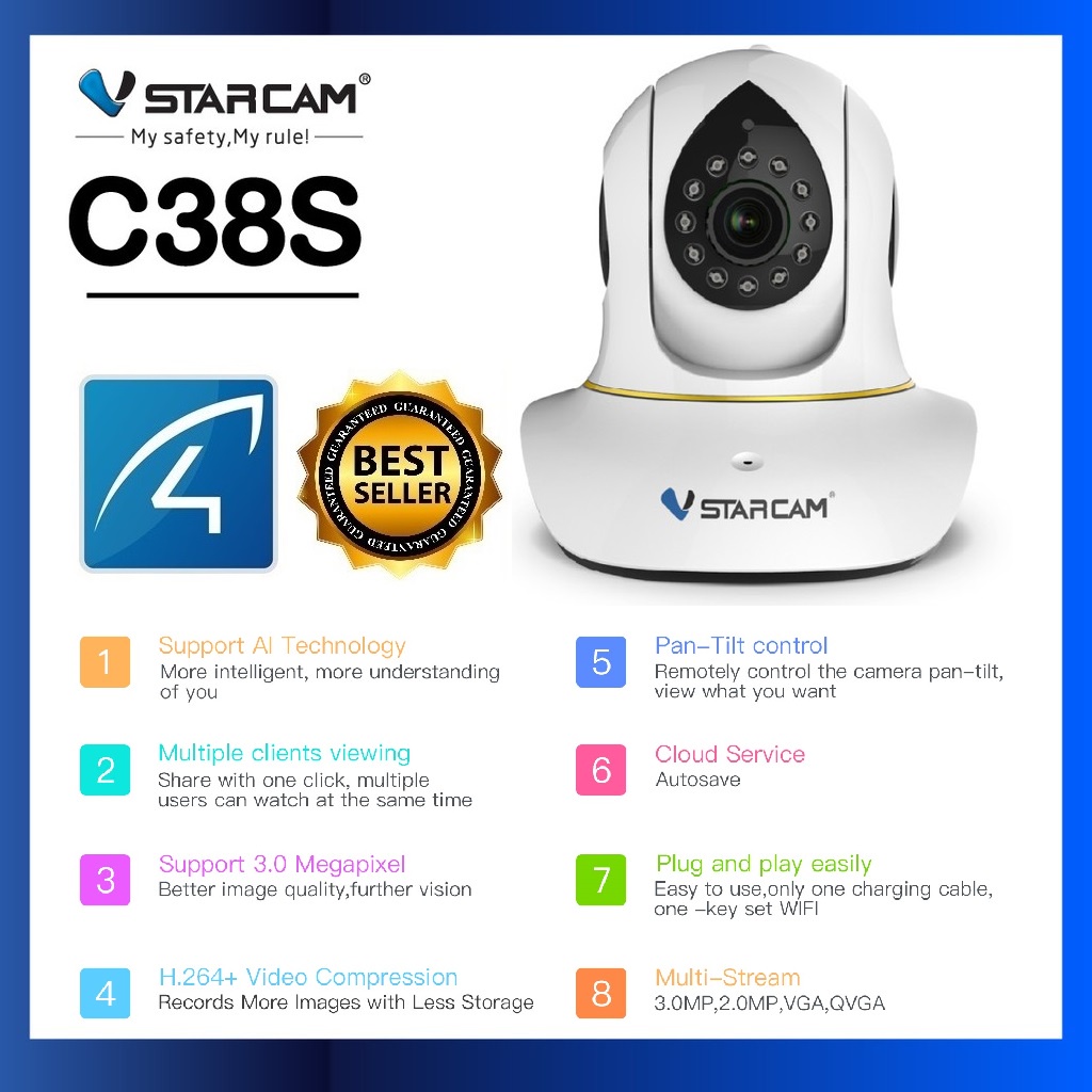 【VSTARCAM】C38S SUPER HD 1296P 3.0MegaPixel H.264+ WiFi iP Camera กล้องวงจรปิด | Shopee Thailand
