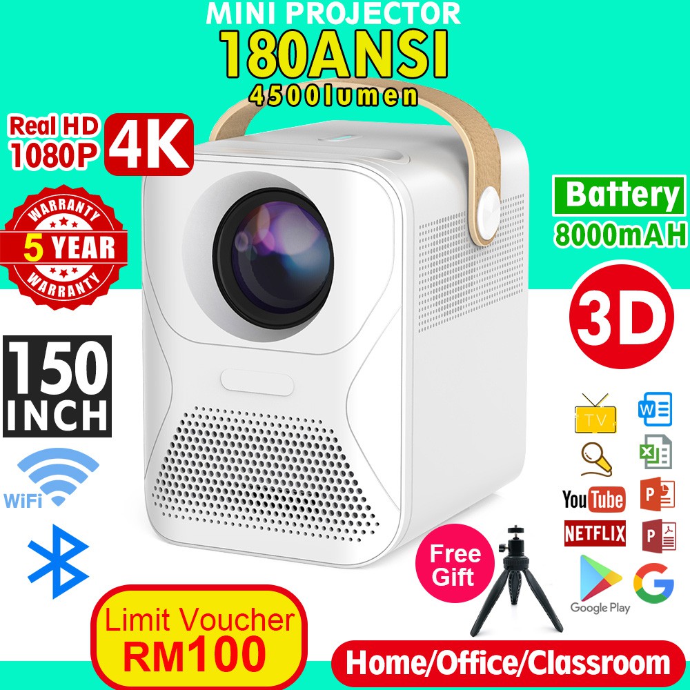 Smart 1920*1080P LCD Mini Projector 4K for Home Classroom Office ...