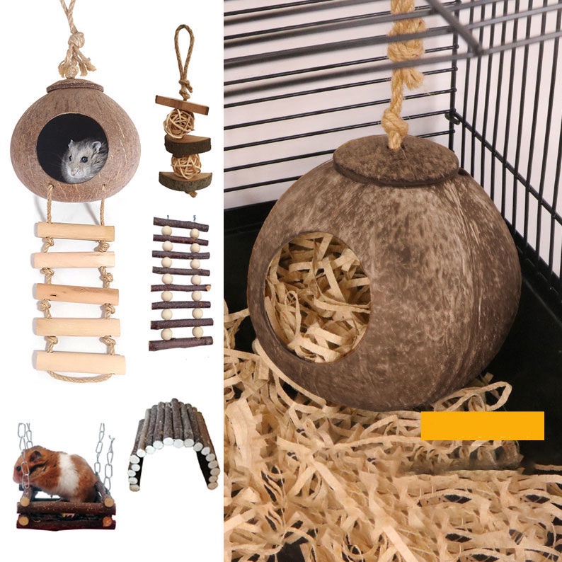 Cute Pet Nest Natural Coconut Shell Hamster Nest Small Animal Cave ...