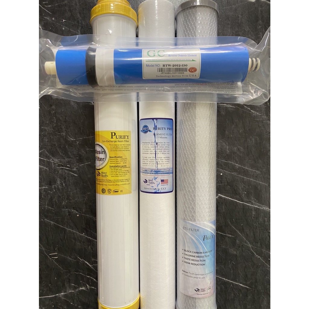 ไส้กรองน้ำRO 4 ขั้นตอน 20 นิ้ว (PP,เรซิ่น,CTO,เมมเบรน 100GPD) และ (PP ...