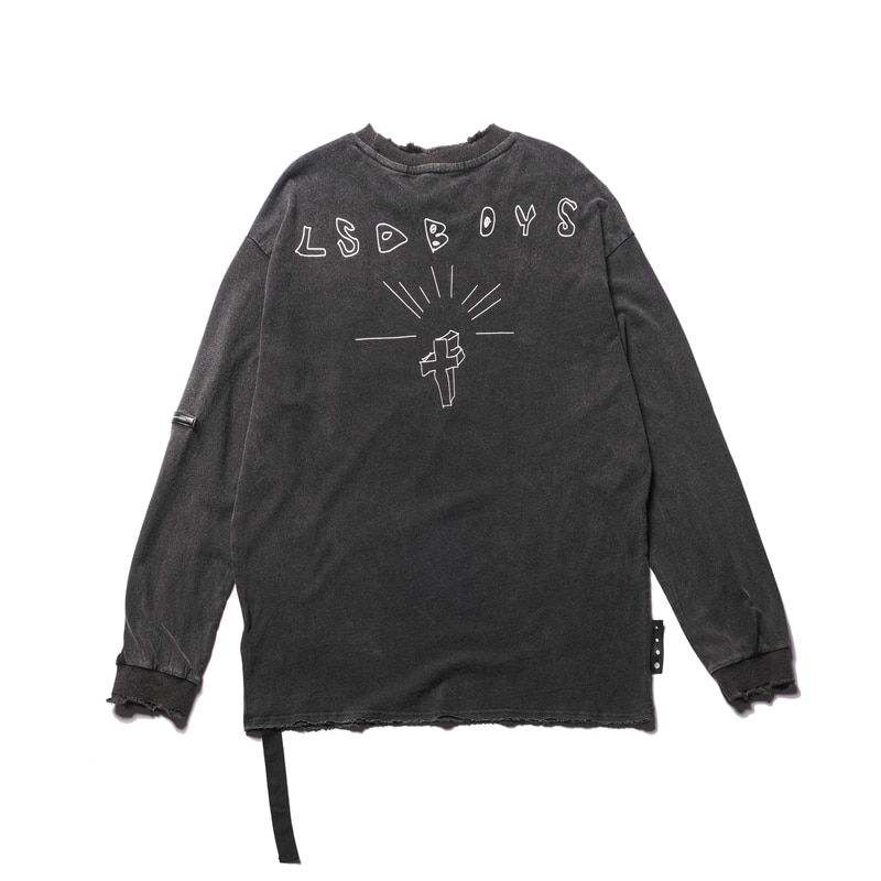 UNCLEDONJM Graphic tees Damaged vintage Hip Hop Long sleeve t shirt oversized t shirt Streetwear ...