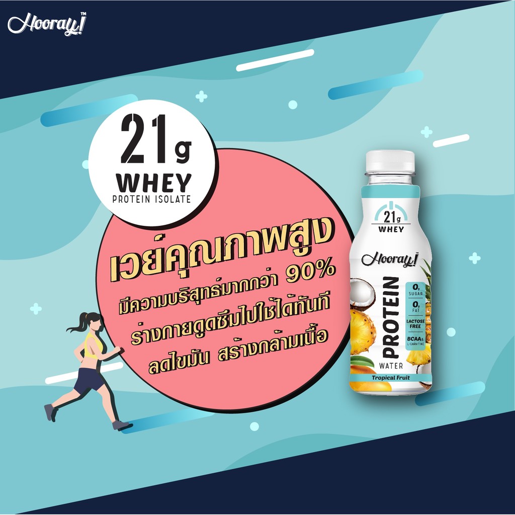 Hooray Protein Water เครื่องดื่มเวย์โปรตีน ไอโซเลท 100 กลิ่นองุ่น Grape ...