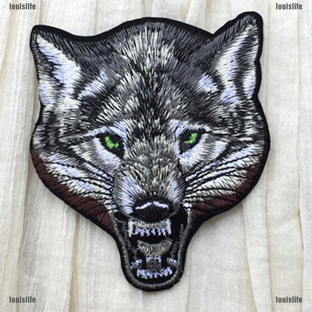 thro Animal wolf head iron on patches Sew-on embroidered patch motif applique jelly - louislife ...