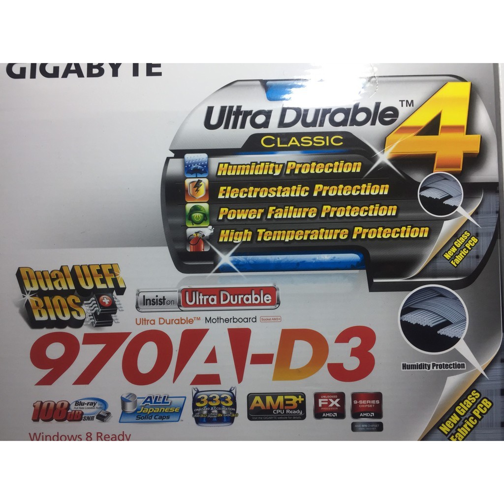 เมนบอร์ด AM3+ GIGABYTE GA-970A-D3 (rev. 3.0) กล่องครบ + ฝาหลัง ...
