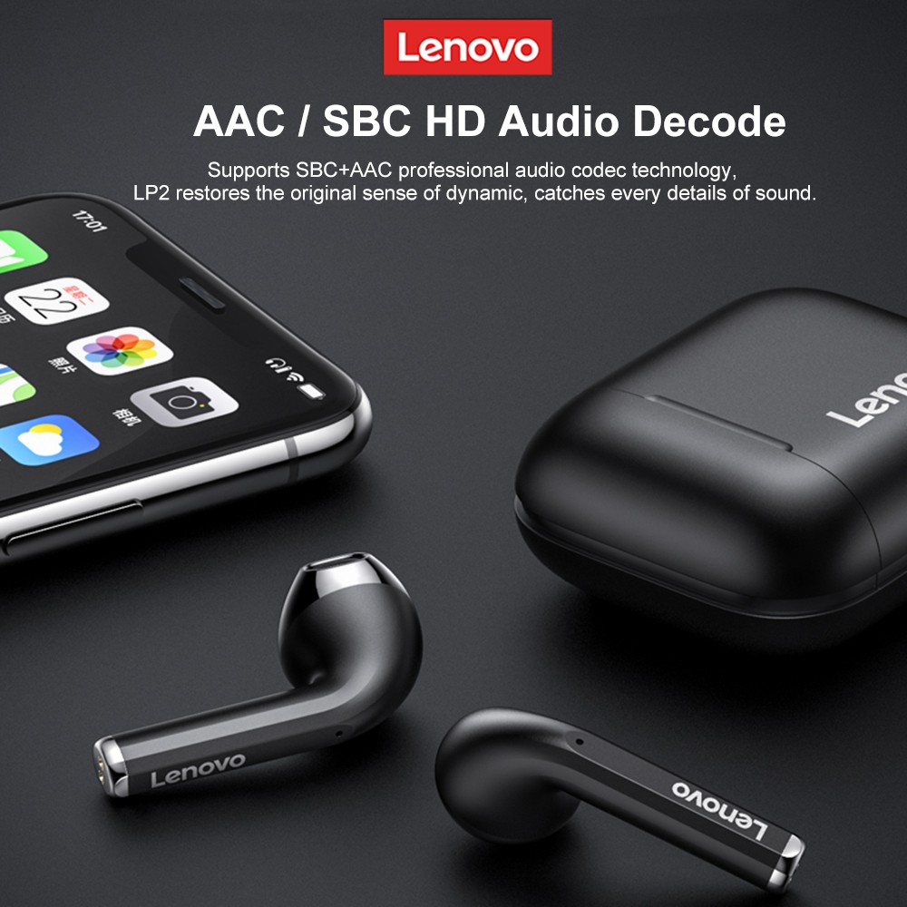 ♠ Lenovo LP2 Bluetooth 5.0 Earphones With Microphone Stereo Bass Touch ...