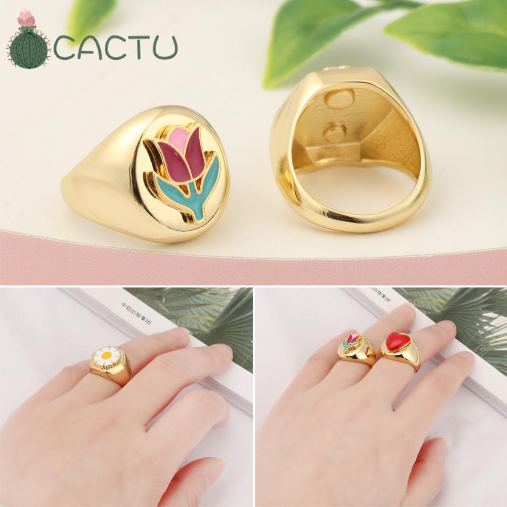CACTU???? New Finger Ring Stainless Steel Vintage Daisy Flower Enamel ...