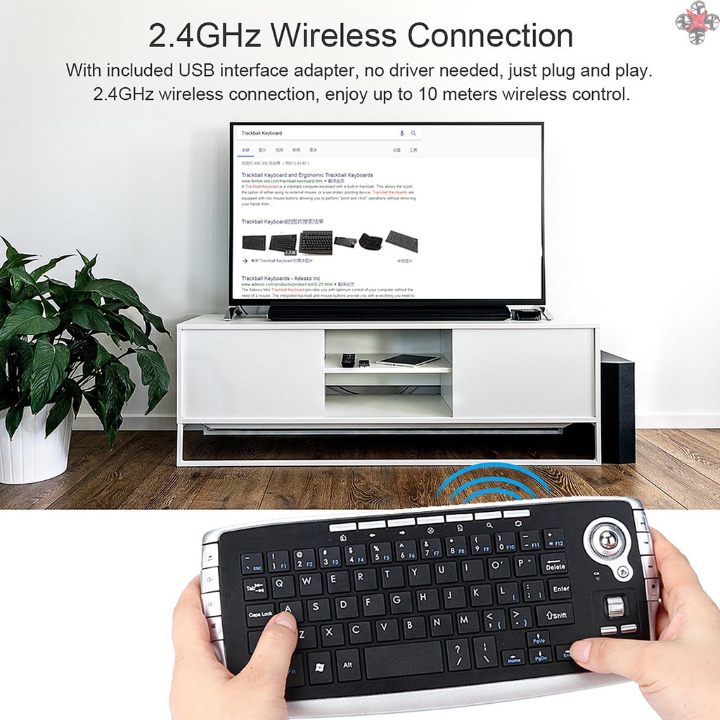 E30 2.4GHz Wireless Keyboard with Trackball Mouse Scroll Wheel Remote ...