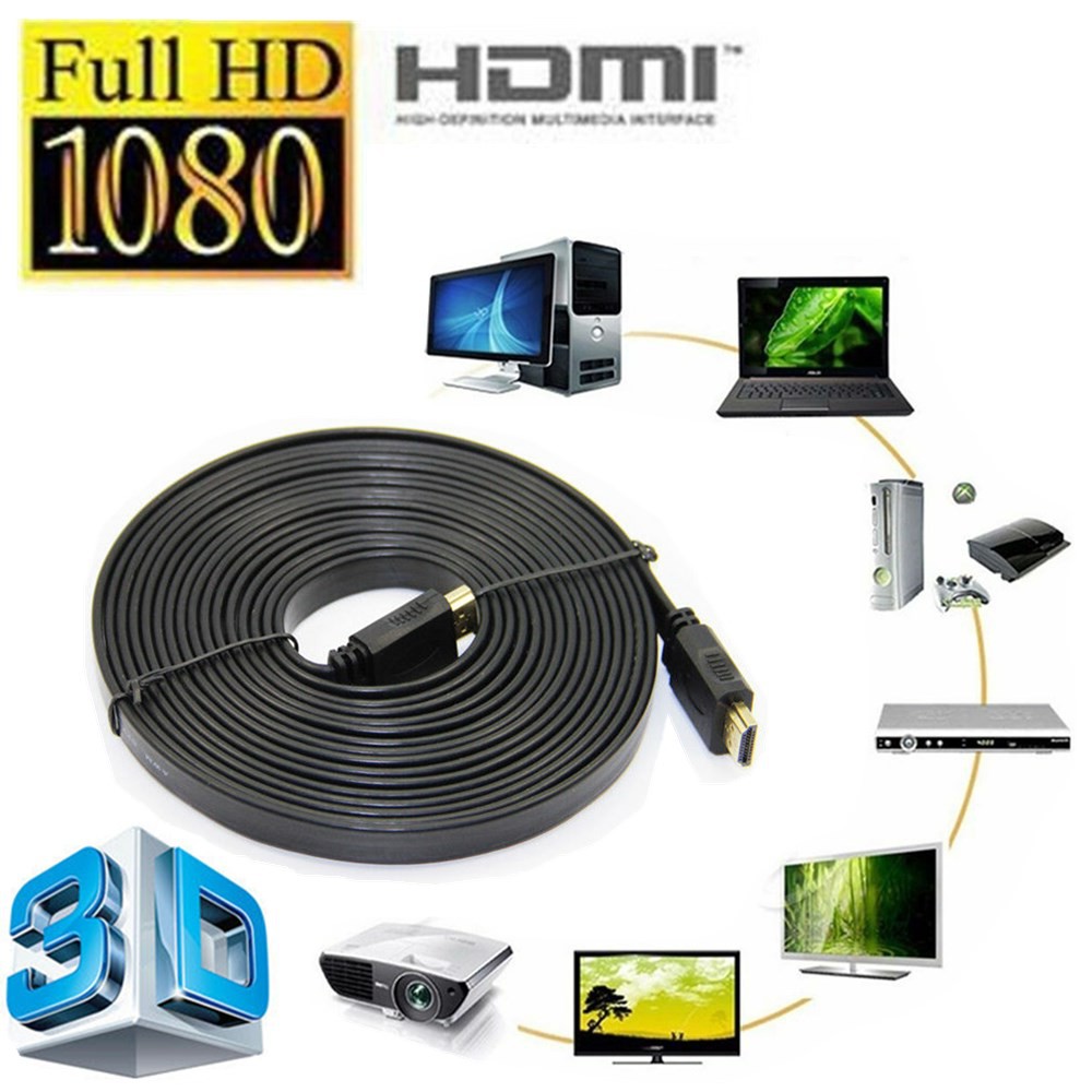1.5m 3m 5m 10m 15m 20m Flat HDMI Cable Adapter High Speed V1.4 HDMI to ...