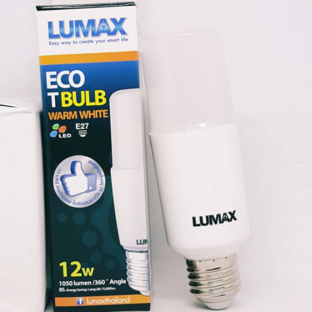 LED ทรงกระบอก T.bulb 12W WARM WHITE 3000K E27 Lumax | Shopee Thailand