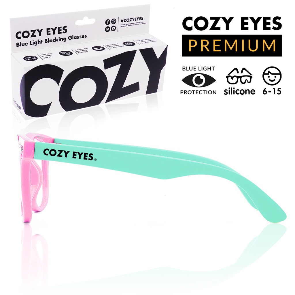 แว่นกรองแสงฟ้า COZY EYES กรอบชมพู ขาเขียว สำหรับเด็ก 6-15ปี รุ่น ...