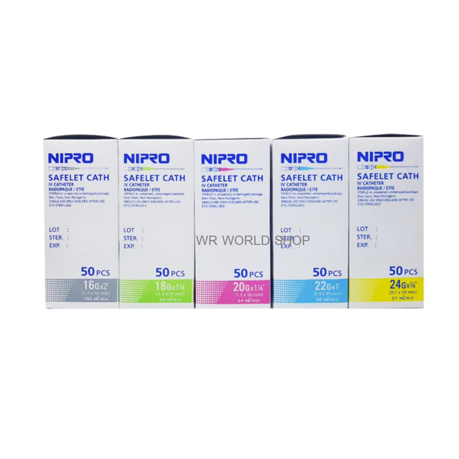 แพ็ค 5ชิ้น Nipro Safelet Cath IV Catheter 24Gx34 นิโปรเซฟเล็ทแคท ...