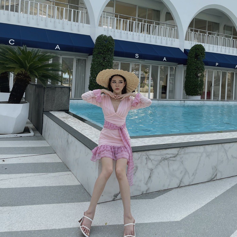 FLAT2112 FF0004 : SCOTCH DIVA DRESS เดรสเข้ารูป ผ้าตาข่าย ลายสก็อตสีพาส ...