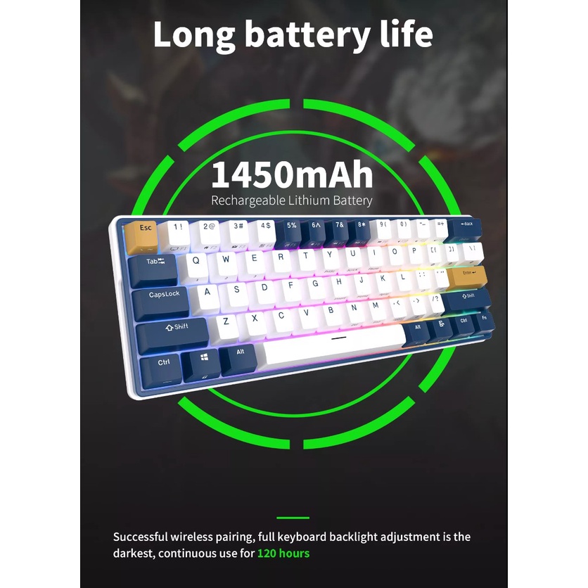 Royal Kludge RK61 Plus Custom ABS Doubleshot Keycaps Tri Mode Bluetooth ...