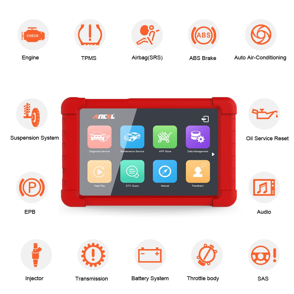 Ancel X5 เครื่องสแกนเนอร์ระบบเต็มรูปแบบ Abs Srs 8 นิ้วสําหรับโปรตอน ...