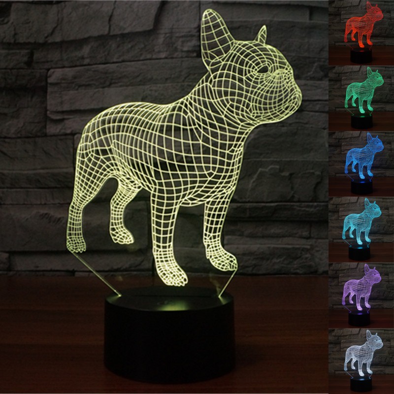 French Bulldog 3d Night Light โคมไฟ Led 7 สีรูปทรงสุนัขบูลด็อกชาร์จสาย ...