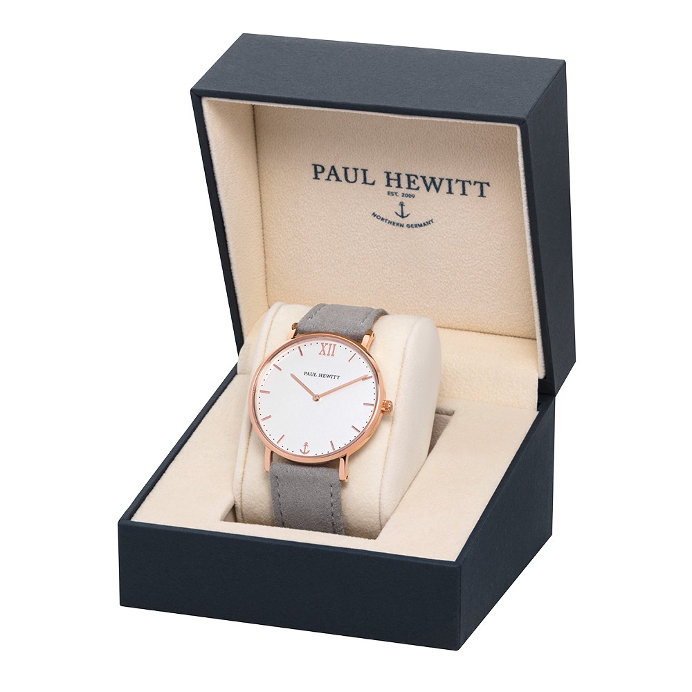 Paul Hewitt Watch Sailor Line White Sand IP Rose Gold Alcantara Grey ...