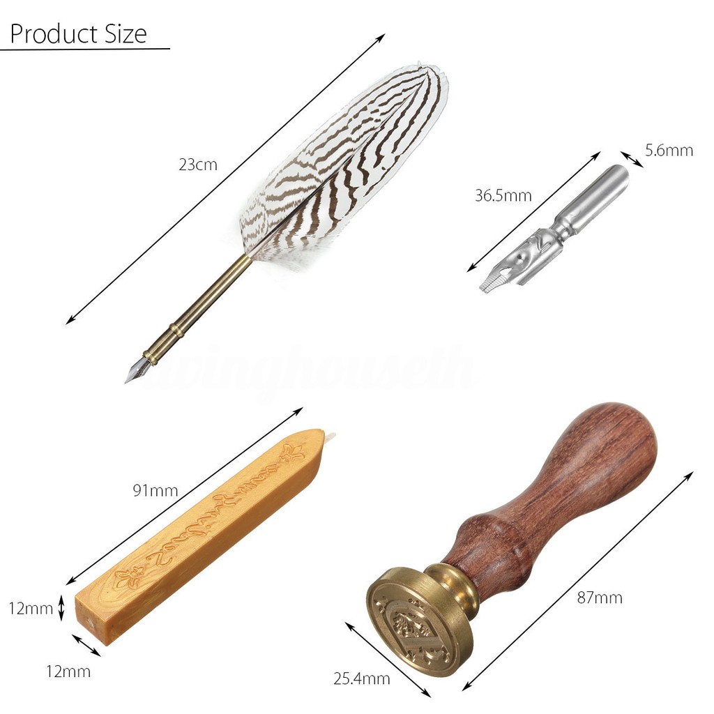 Antique Feather Writing Quill Pen Ink Seal Wax Set Collection ...