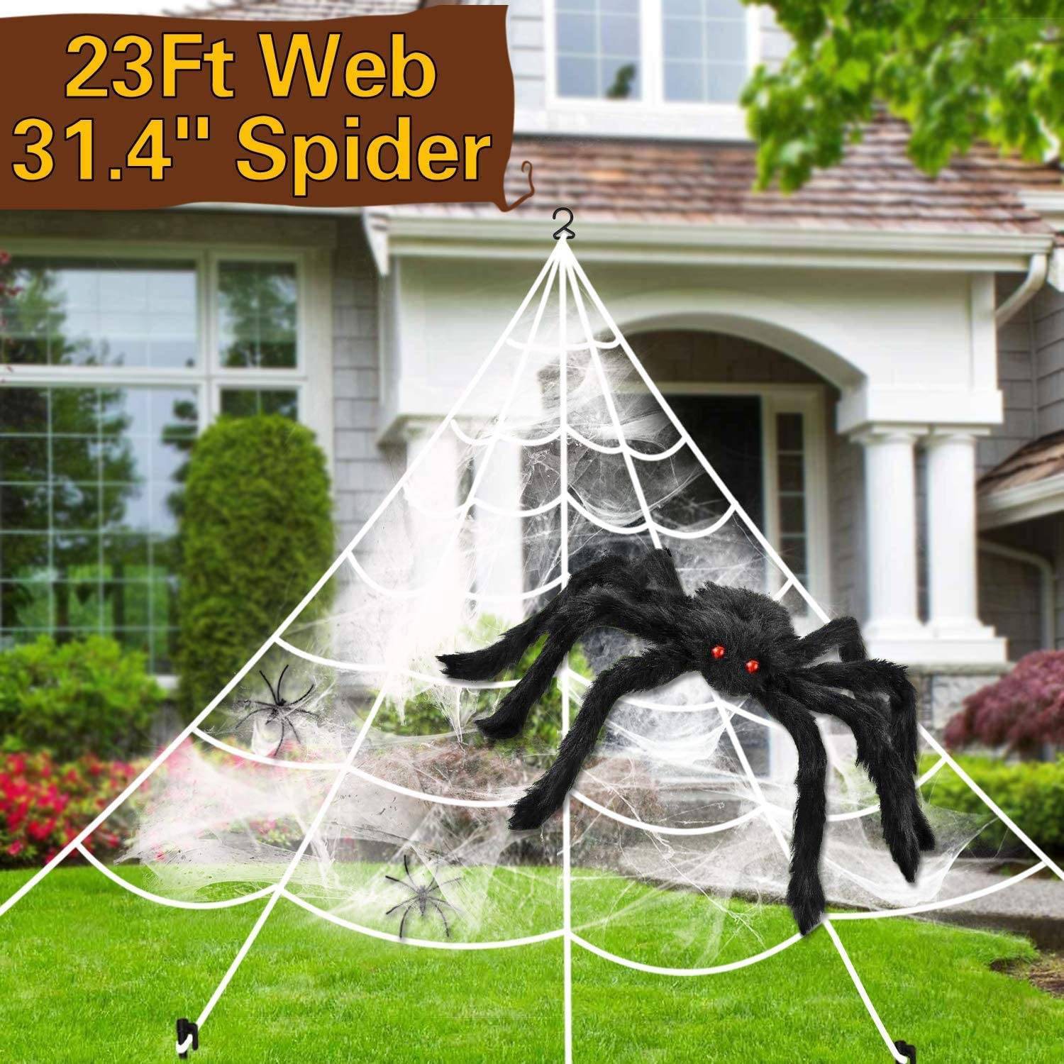 Halloween Decorations Spider Web Triangular Decor with Black Spider ...