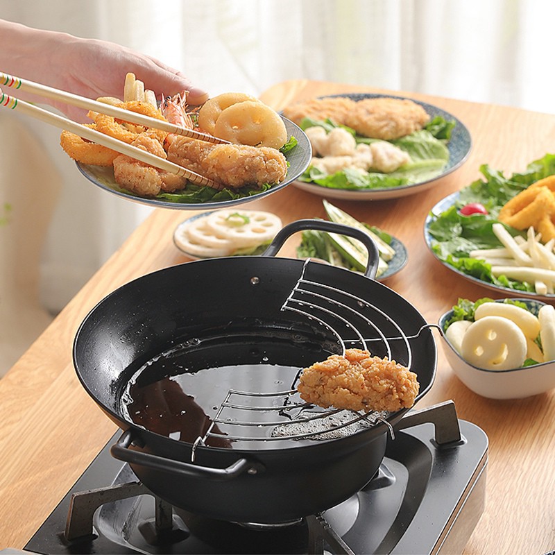 20cm Easy Pour Non Stick Coating Tempura Fryer Pot with Oil Drip ...
