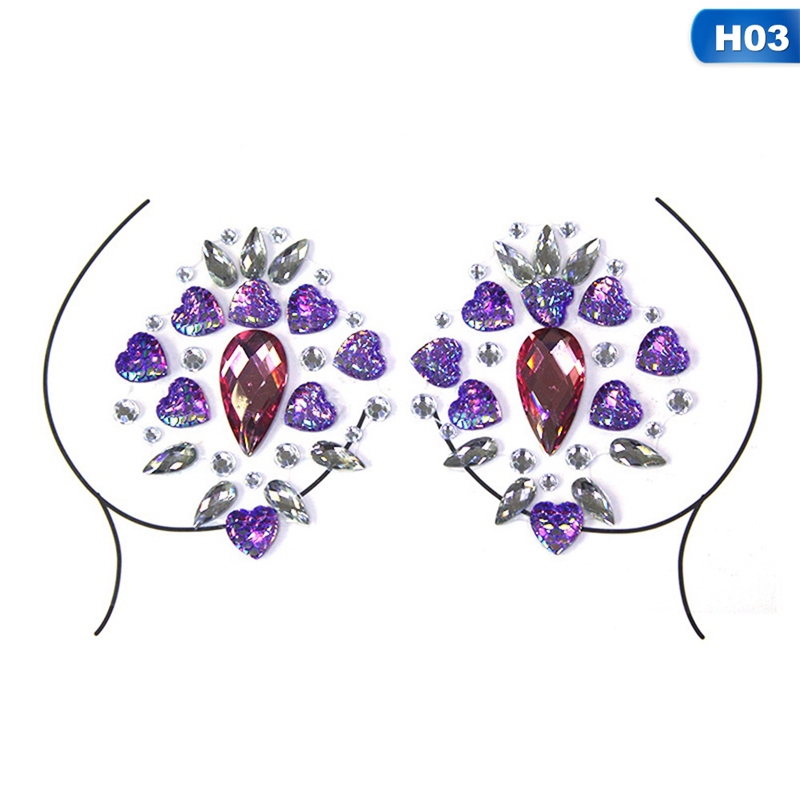 Glitter Boobs Chest Body Jewel Art Peel Stick on Gem Rhinestone Crystal ...