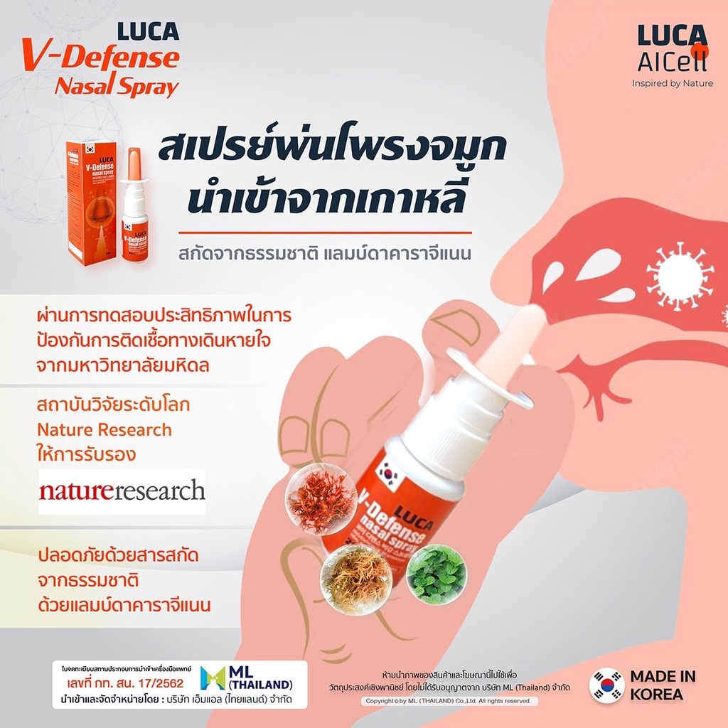 ส่งฟรี LUCA V-Defense nasal Spray สเปรย์พ่นจมูกสารธรรมชาติ เจ้าเดียวกับHanmi ดีกว่าเดิมป้องกัน ...