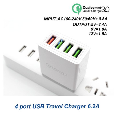 ประกัน1ปีอุปกรณ์ชาร์จ หัวชาร์ 4USB QC3.0หัวชาร์จไฟบ้าน ปลั๊กชาร์จ ชาร์จเร็ว 3.0A Fast Charge ...