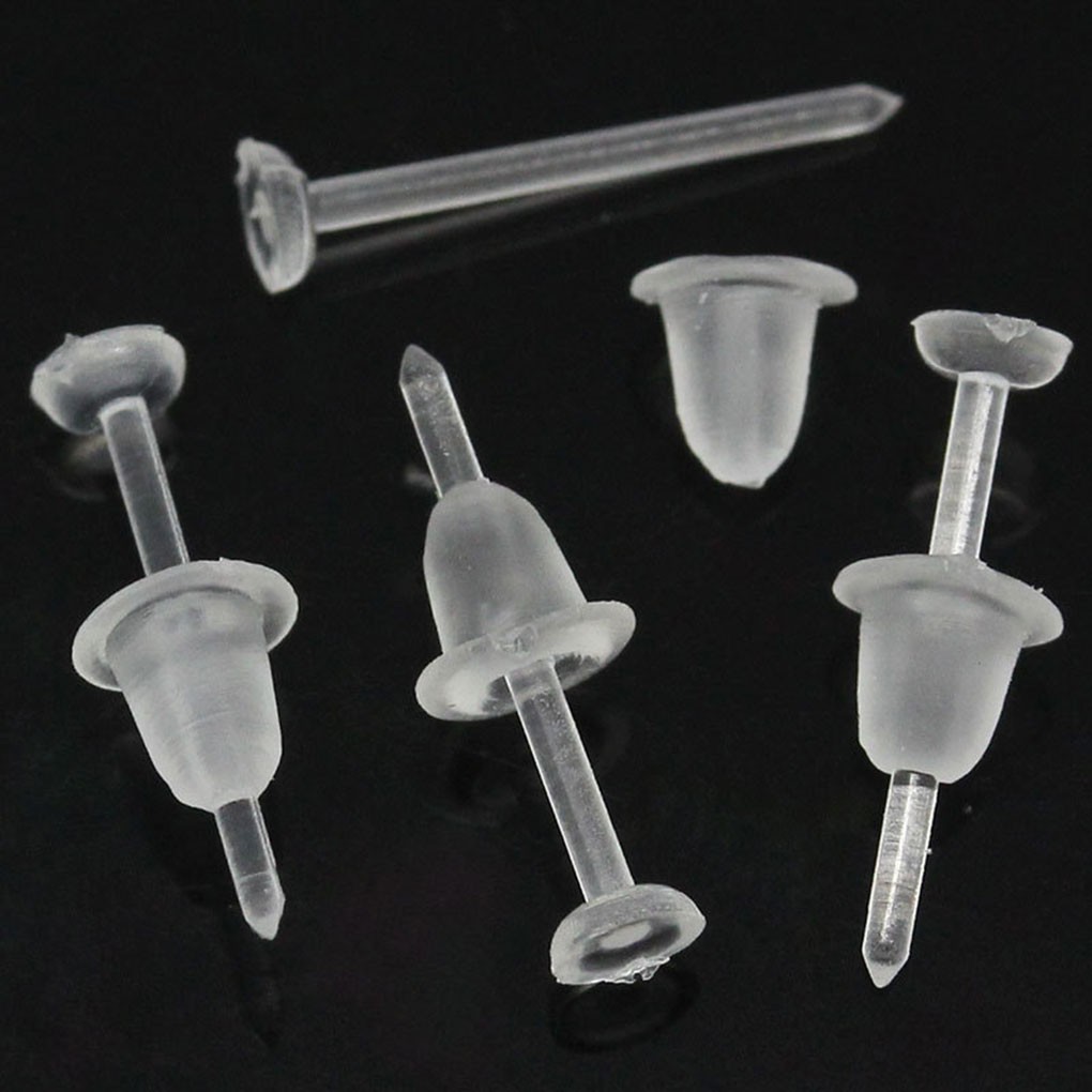 50 Pair Plastic Earrings Studs Needles Pins Head Transparent Ear DIY ...