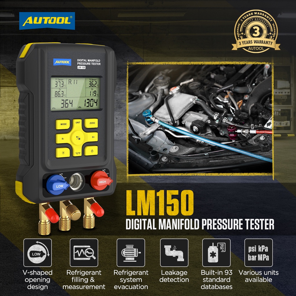 AUTOOL LM150 มาตรวัด Manifold แบบดิจิตอล สำหรับการเติมสารทำความเย็นและ ...