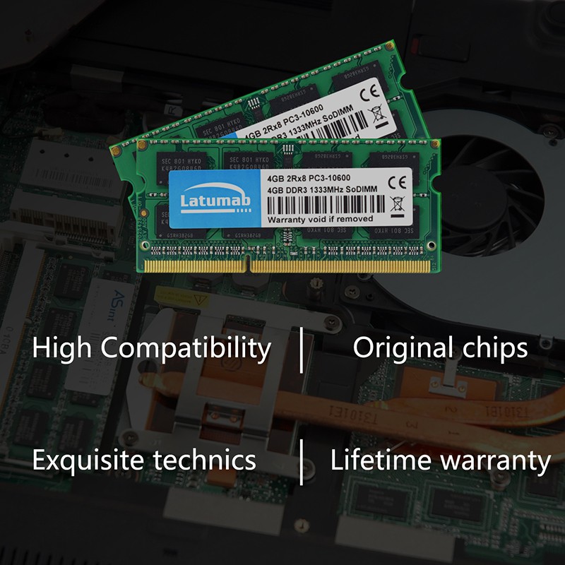 Latumab DDR3 RAM 4GB 8GB 1333MHz Laptop Memory PC3-10600 204Pins SODIMM ...