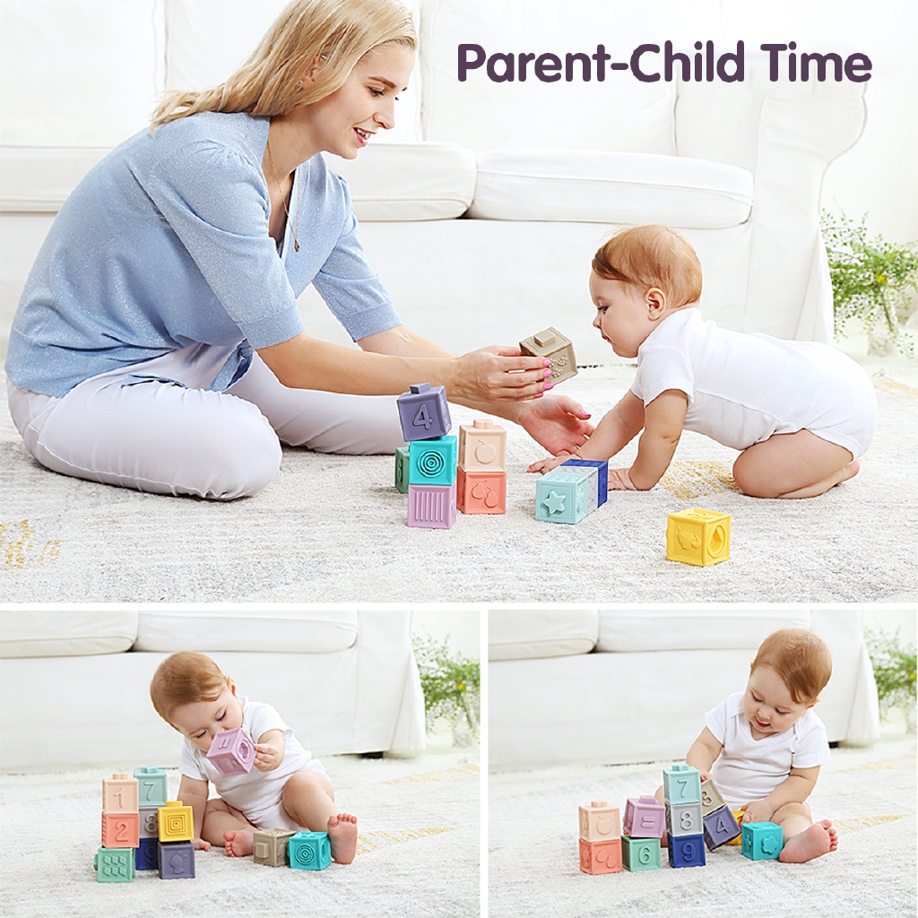 3D Rubber Baby Building Soft Blocks Squeeze Kid Children Bath Toy ...